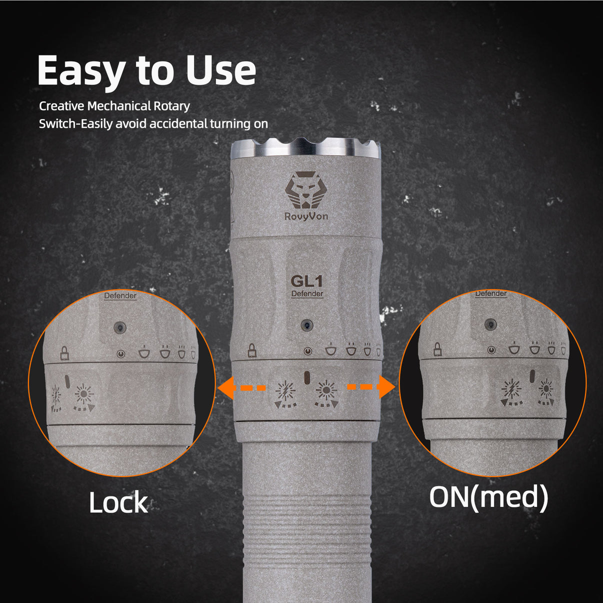 RovyVon GL1 3200 Lumens Rotary Tactical Flashlight